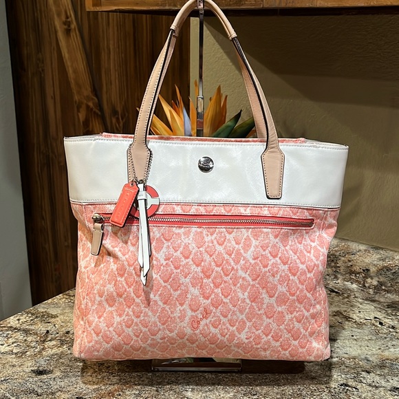 Coach | Bags | Coach Euc Resort Snake Print Canvas Leather Tote ...